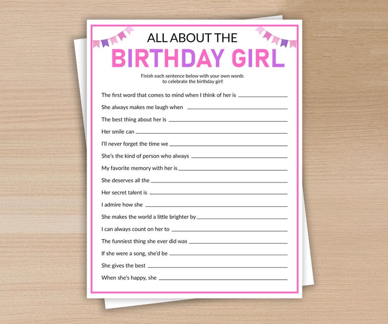 All About the Birthday Girl Printable, Birthday Game, Girls Birthday ...