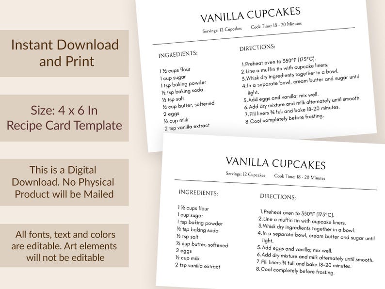 Editable Recipe Card Template, Modern Kitchen Recipe Card, Baking ...