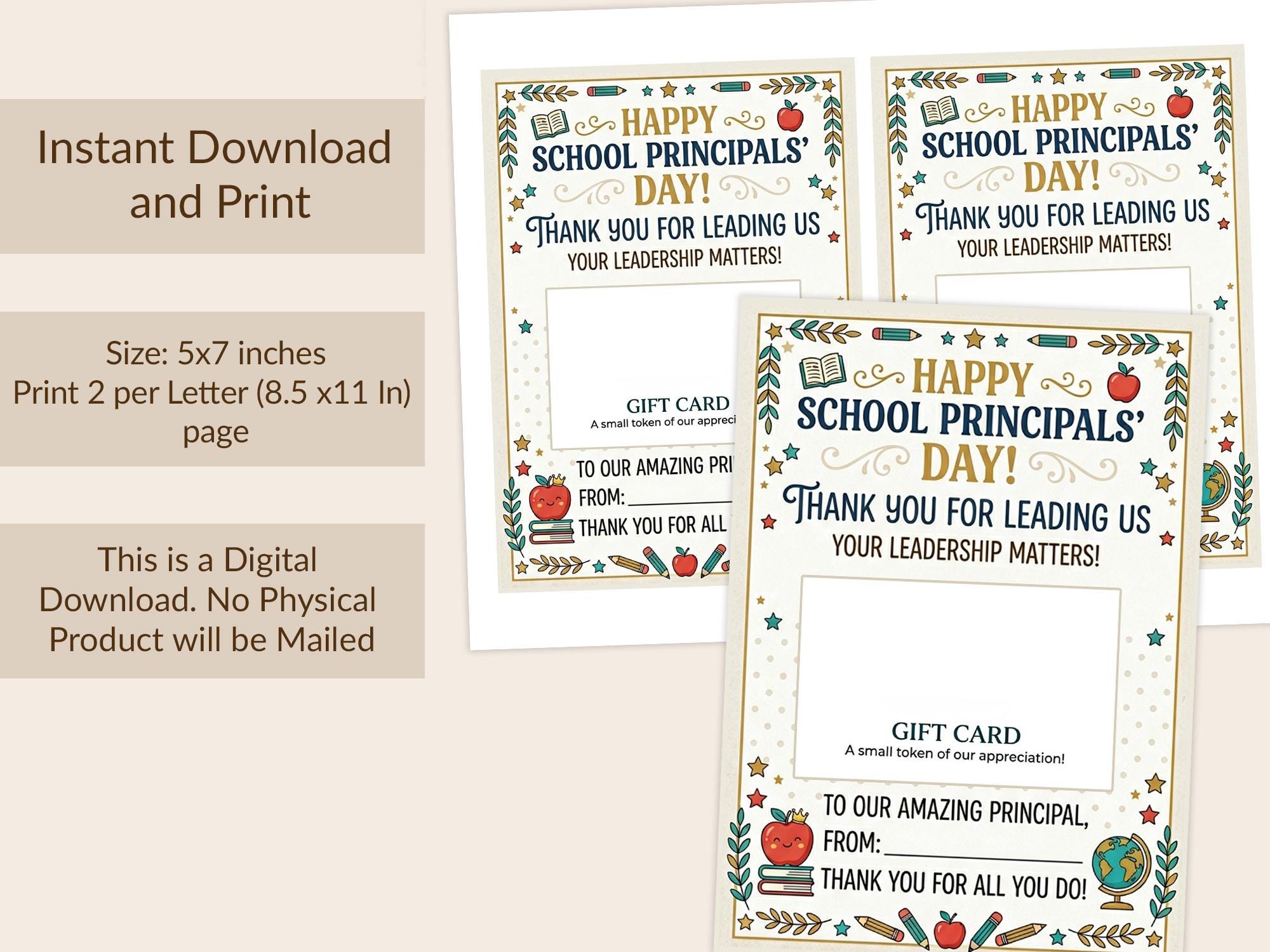 Happy School Principals' Day Gift Card Holder, Thank You Gift Card ...