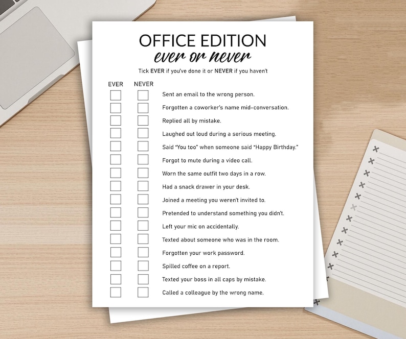 Office Ever or Never Game, Printable Icebreaker for Work, Team Building ...