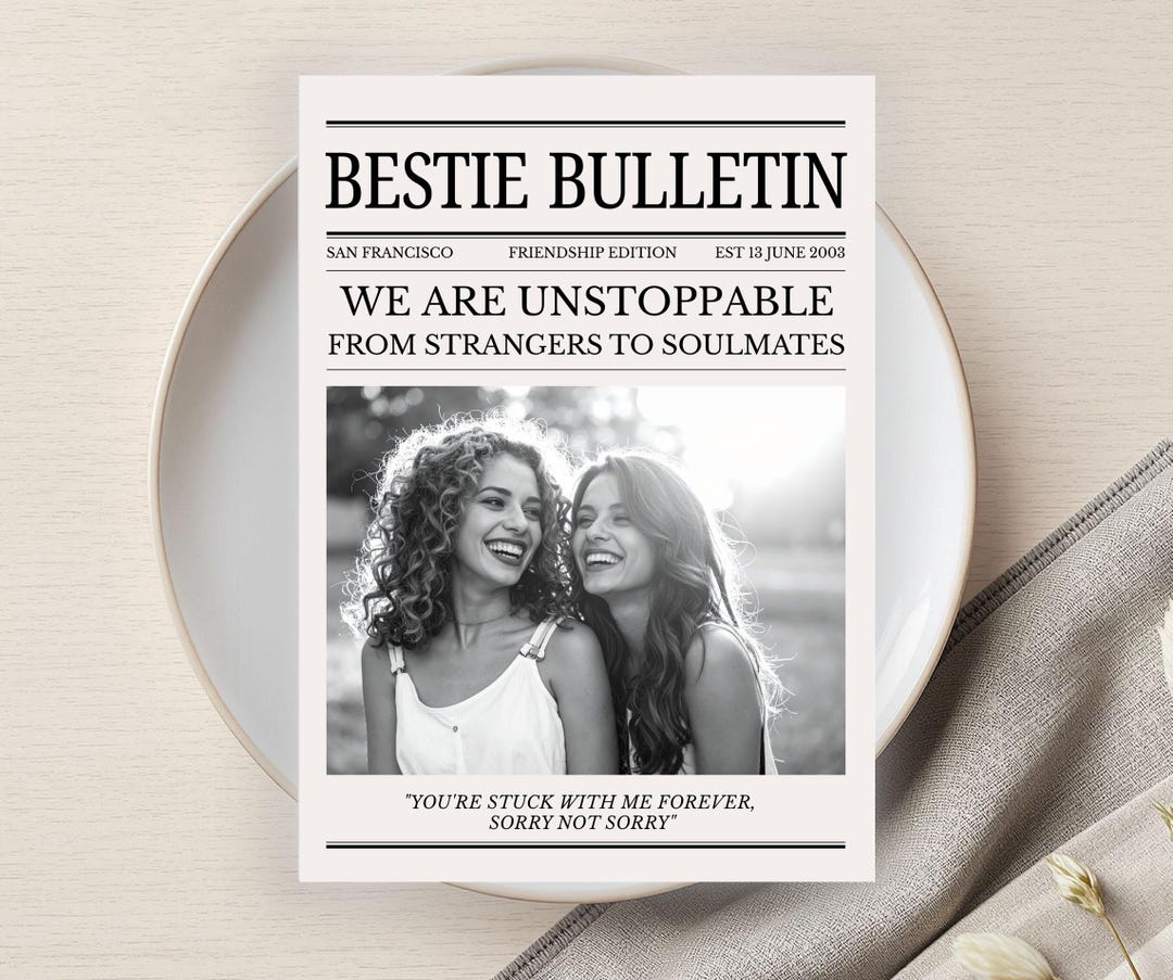 Bestie Newspaper Template, Printable DIY Best Friend Gift, Birthday ...