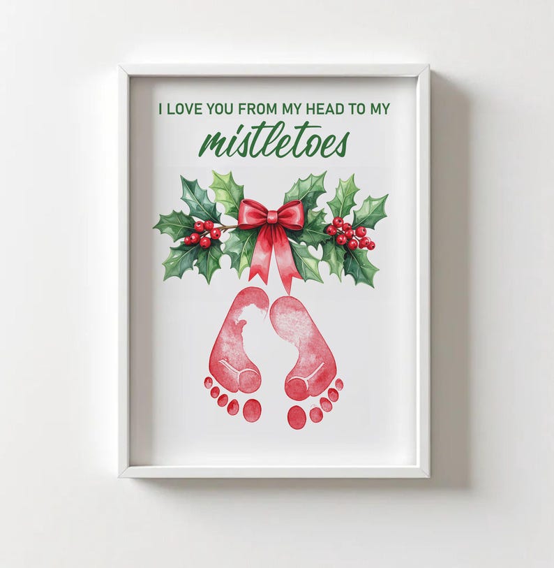 Christmas Footprint Craft Printable, Christmas Mistletoes, Christmas ...