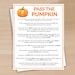 Pass the Pumpkin Game Printable, Autumn Fall Party Game, Thanksgiving ...