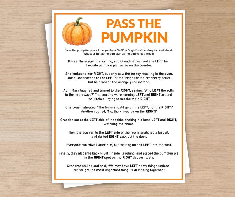 Pass the Pumpkin Game Printable, Autumn Fall Party Game, Thanksgiving ...