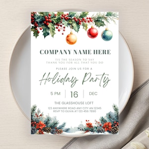 Work Holiday Party Invitation, Company Christmas Party, Editable Client ...