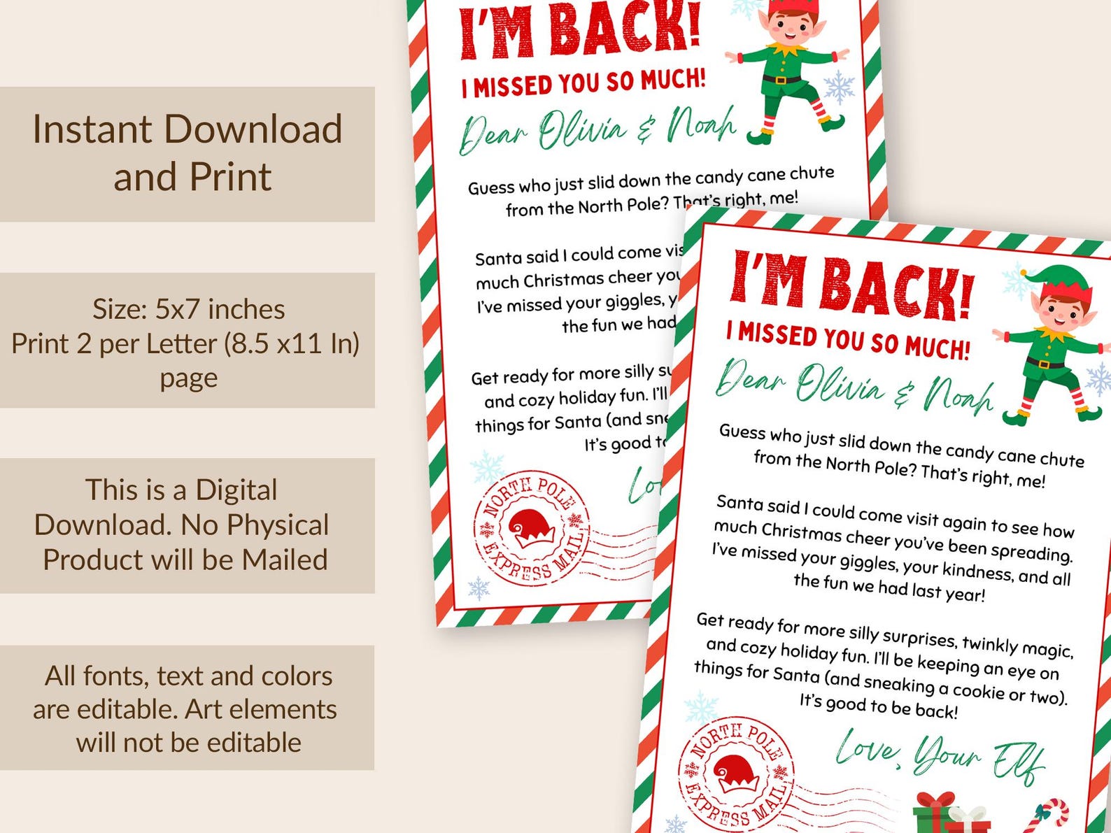 Editable Elf Arrival Letter, Christmas Elf Return Letter, I'm Back ...