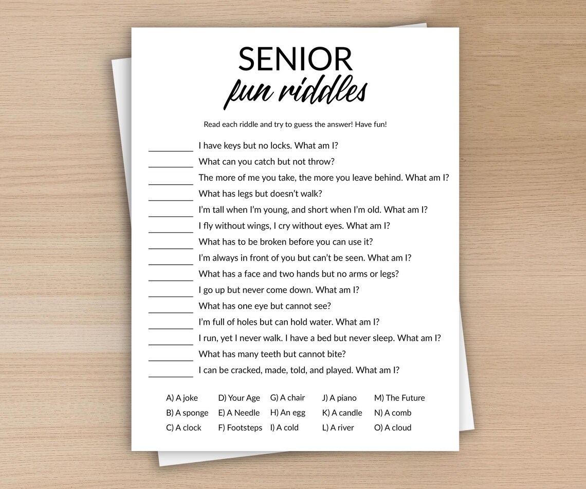 Senior Fun Riddles Game, Games for Seniors, Elderly Care, Senior ...