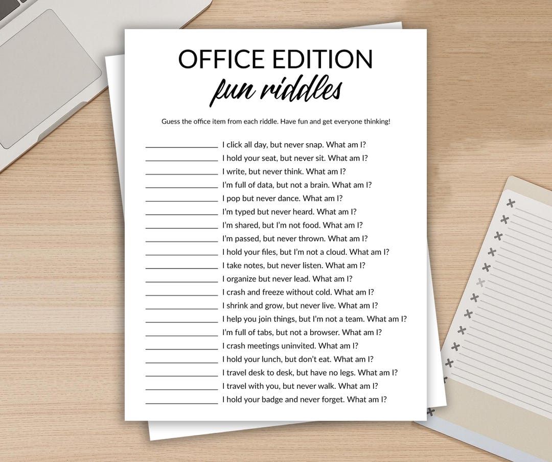 Office Riddles Printable, Fun Office Team Building Game Activity ...