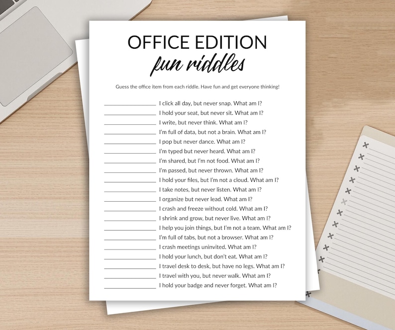 Office Riddles Printable, Fun Office Team Building Game Activity ...