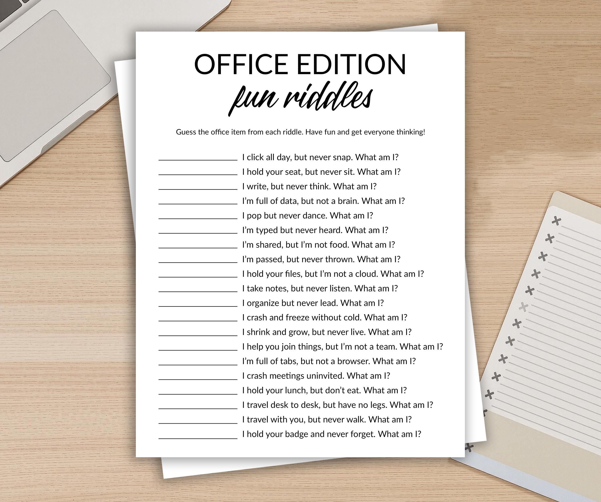 Office Riddles Printable, Fun Office Team Building Game Activity ...