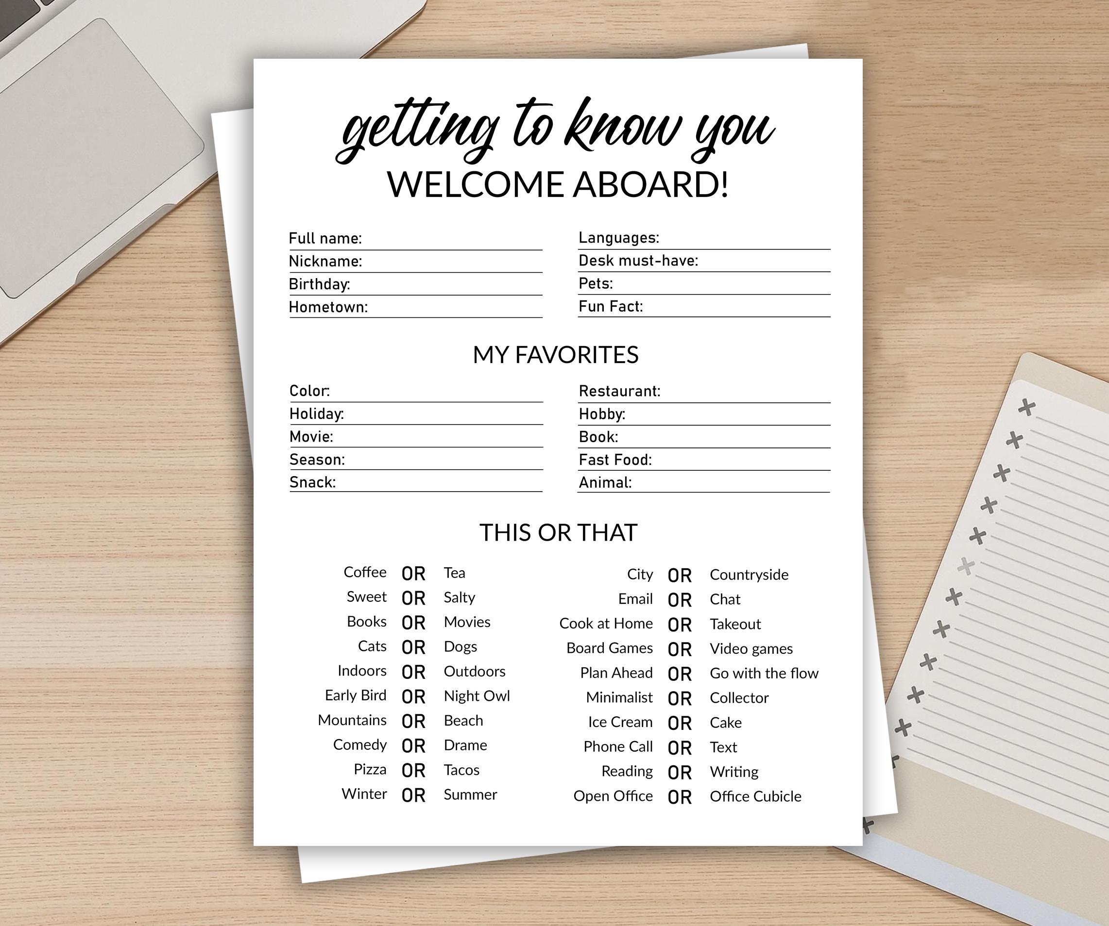 Getting to Know You Printable, New Employee Icebreaker, Team Building ...