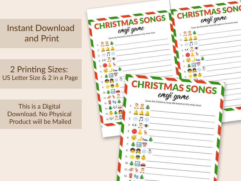 Christmas Songs Emoji Game Printable, Christmas Game, Christmas Party ...