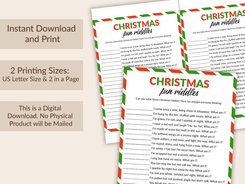 Christmas Fun Riddles Game Printable, Christmas Trivia Game, Christmas ...