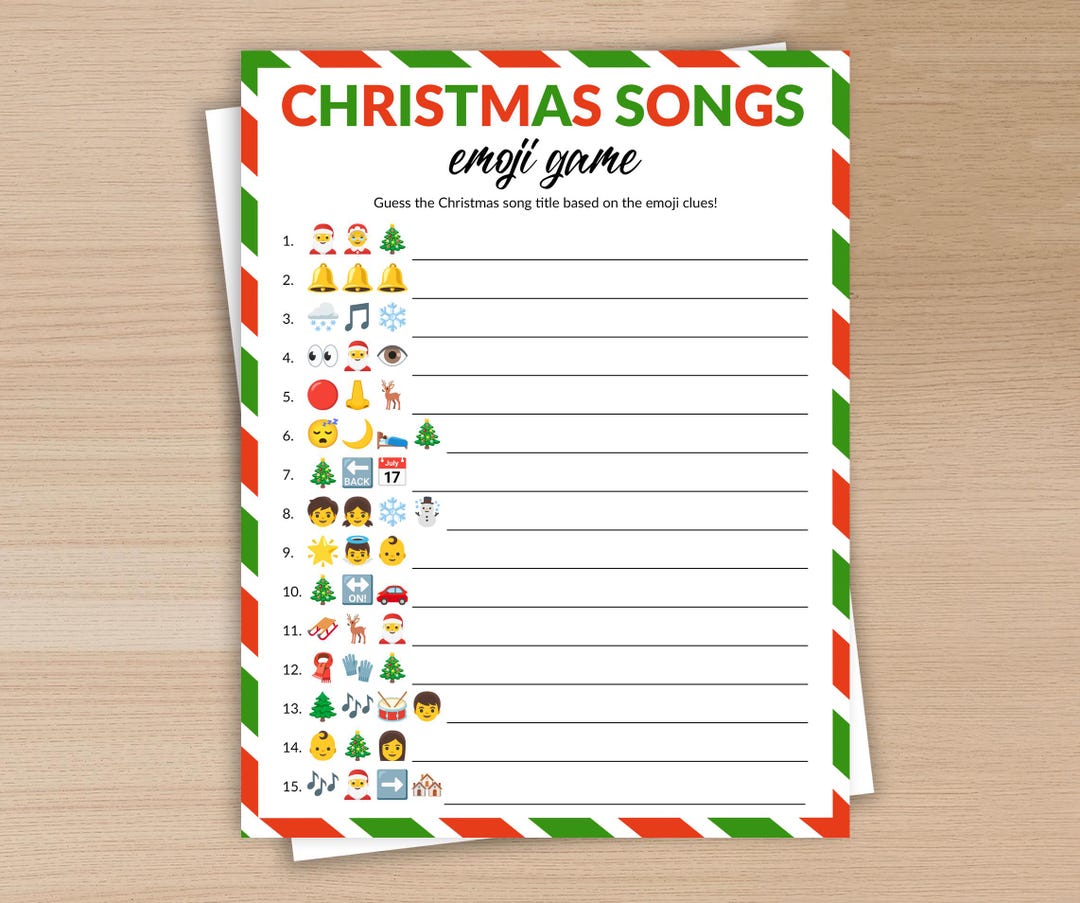Christmas Songs Emoji Game Printable, Christmas Game, Christmas Party ...