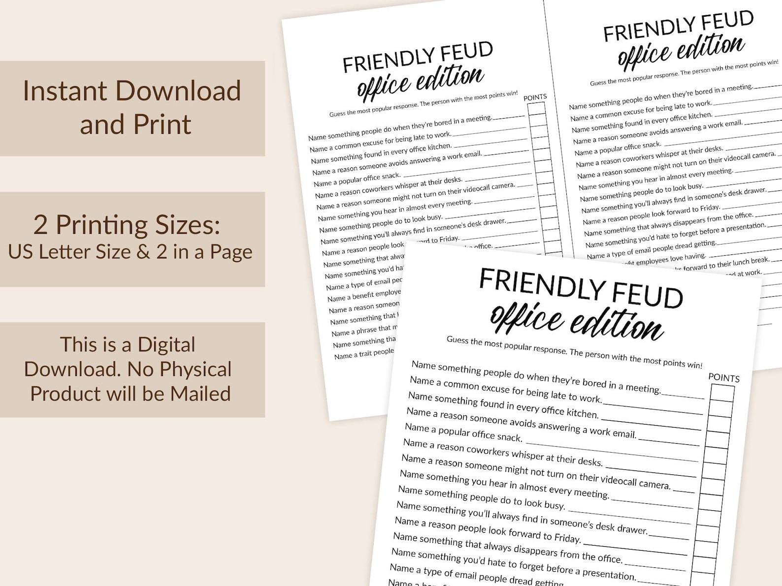 Office Friendly Feud Game, Printable Icebreaker for Work, Team Building ...