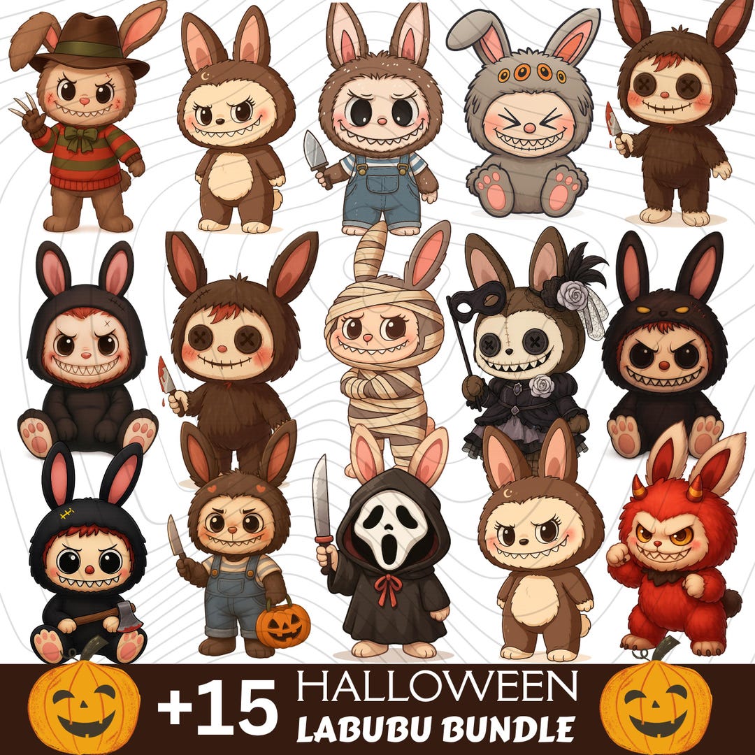 Labubu Halloween PNG Bundle – Cute Monster Doll Halloween Clipart ...