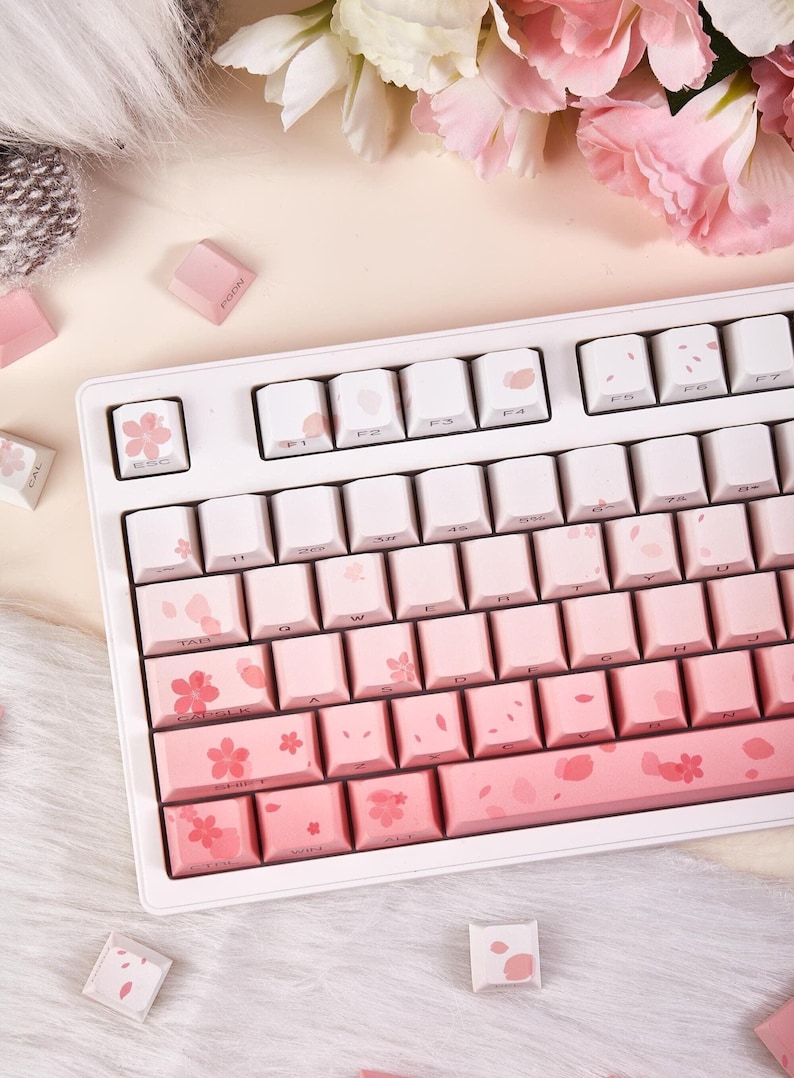 Sakura Blossom Keycaps: Cherry Profile PBT, Pink Flower Theme ...