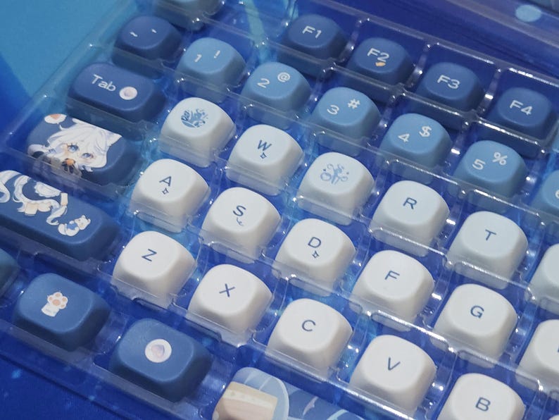 Furina Genshin Impact Keycaps: MOA Profile PBT, Video Game Themed Blue ...