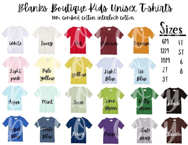 Blanks Boutique T-shirt Color Chart - Etsy