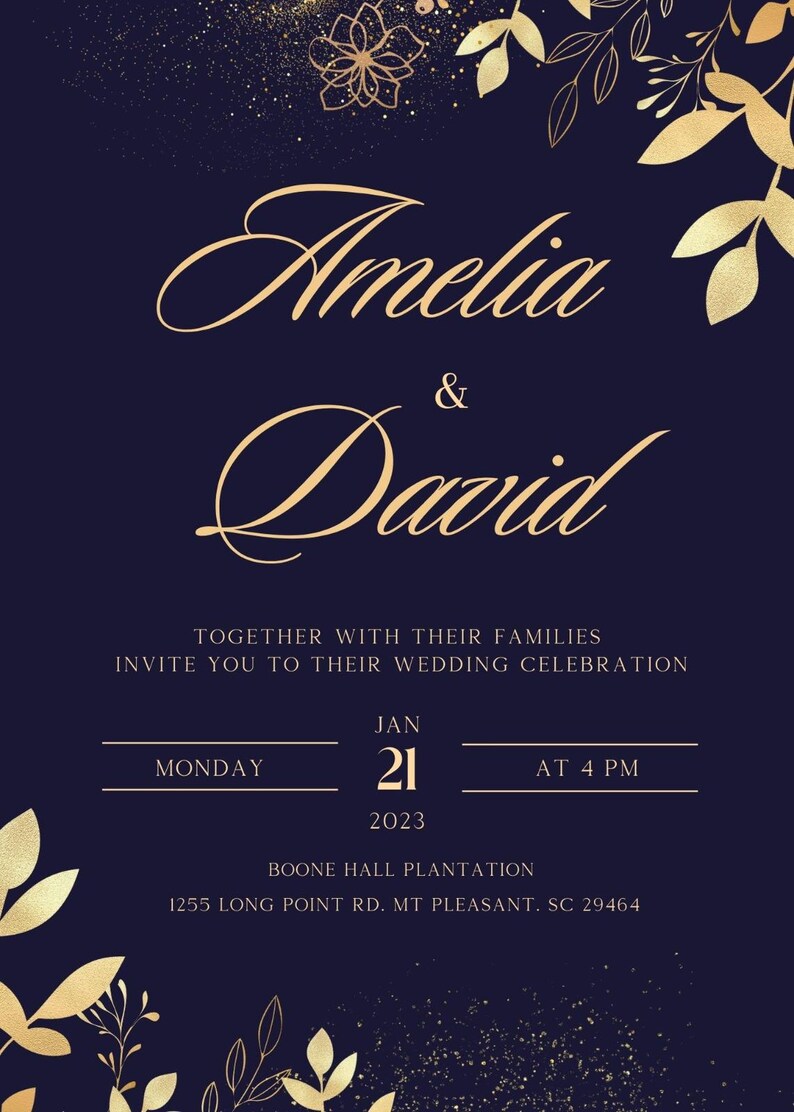 Modern Navy Wedding Invitation & Save the Date Set – Elegant Botanical ...