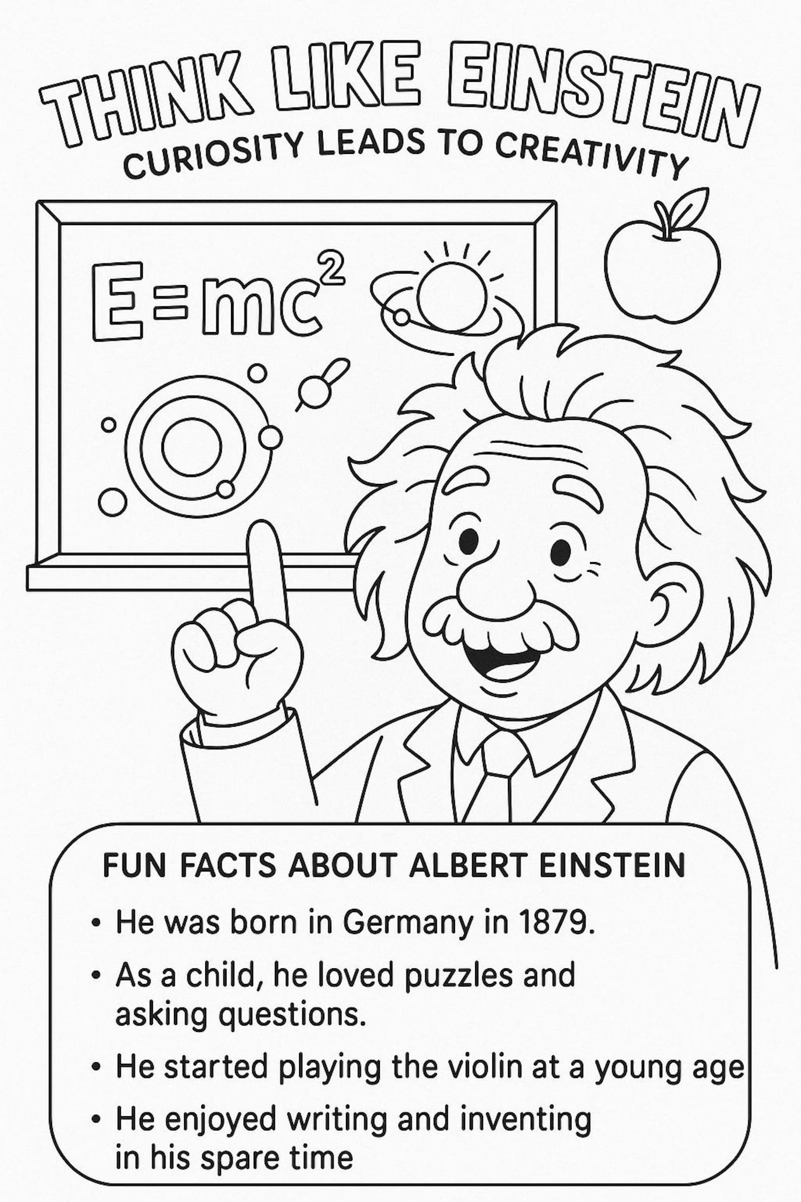Albert Einstein Coloring Page for Kids – Fun Facts + STEM Learning ...