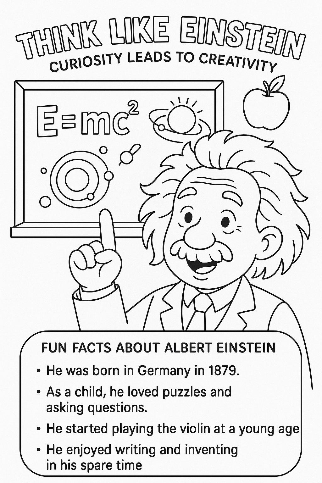 Albert Einstein Coloring Page for Kids – Fun Facts + STEM Learning ...