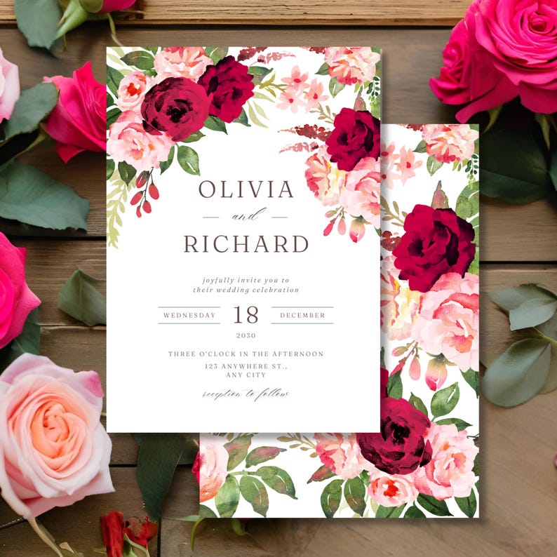 Elegant Red Rose Garden Wedding Invitation – Romantic Floral Design ...