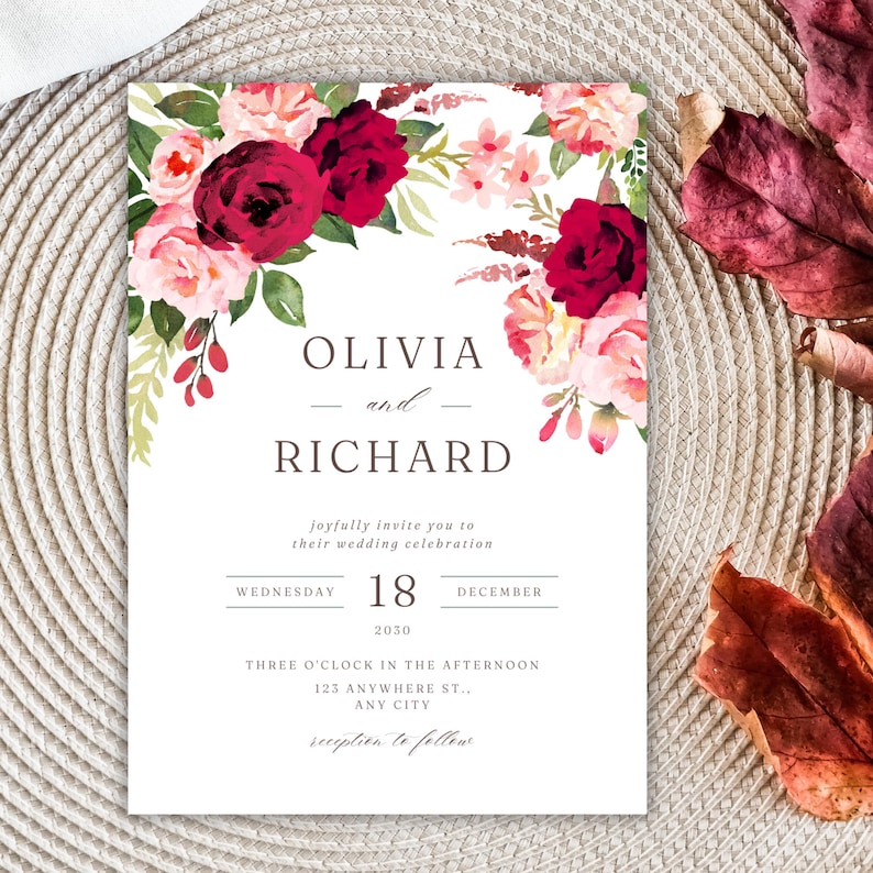 Elegant Red Rose Garden Wedding Invitation – Romantic Floral Design ...