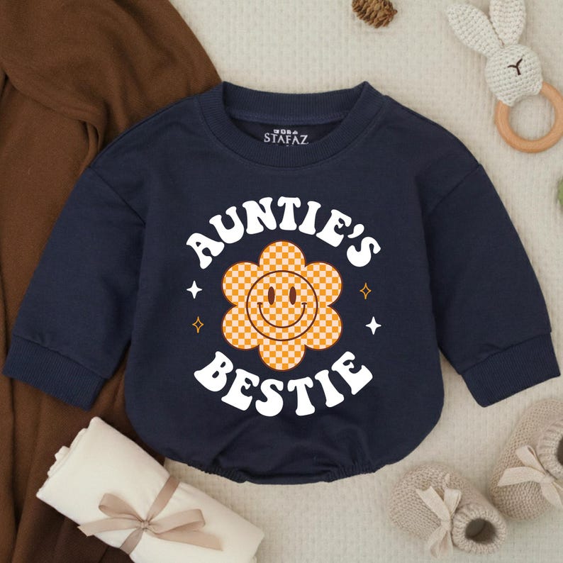 Auntie’s Bestie Baby Romper, Preppy Smiley Flower Bubble Romper, Baby ...