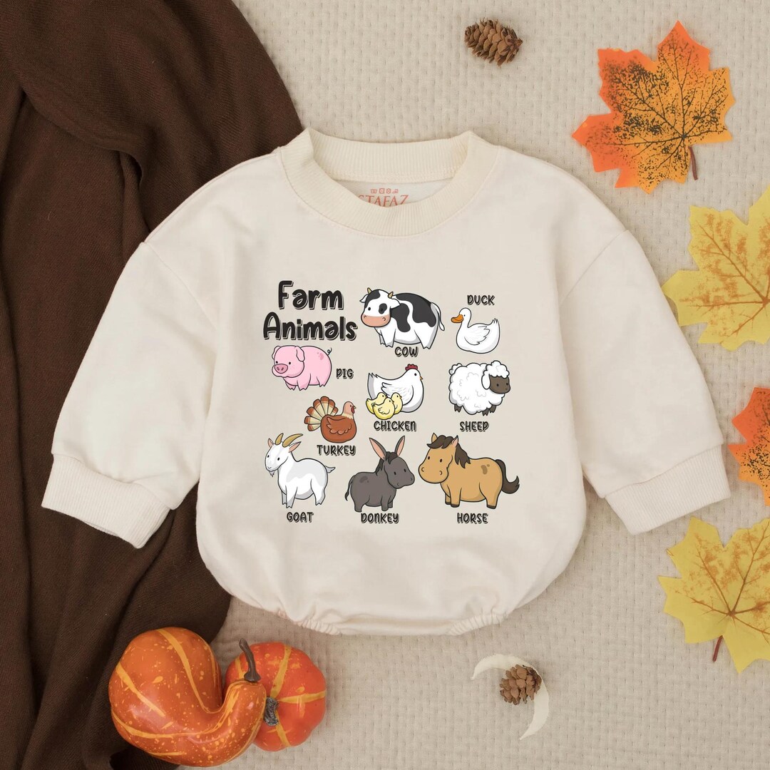 Farm Animals Thanksgiving Baby Romper, Fall Baby Shower Gift, Cute ...