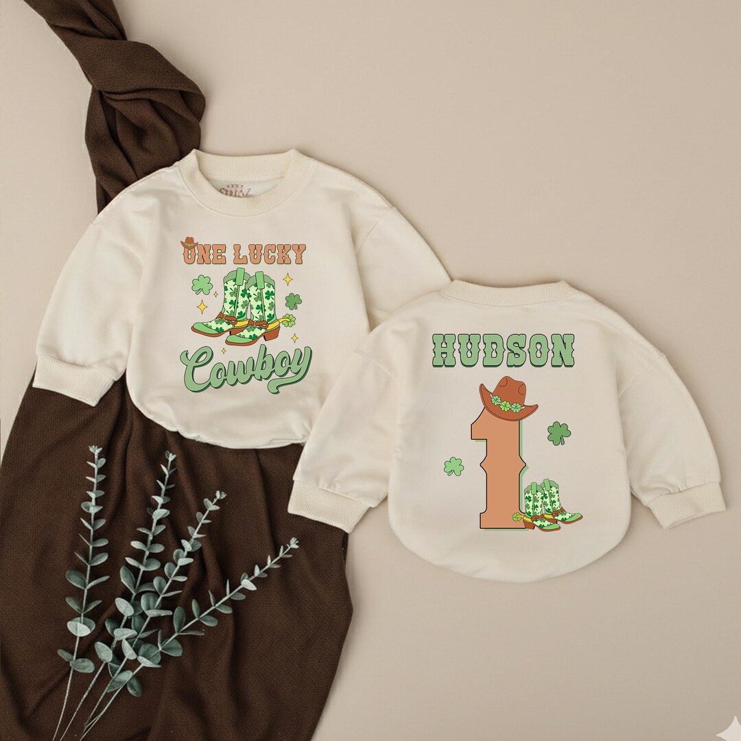 Personalized One Lucky Cowboy Bubble Romper, St Patrick’s Day Baby ...