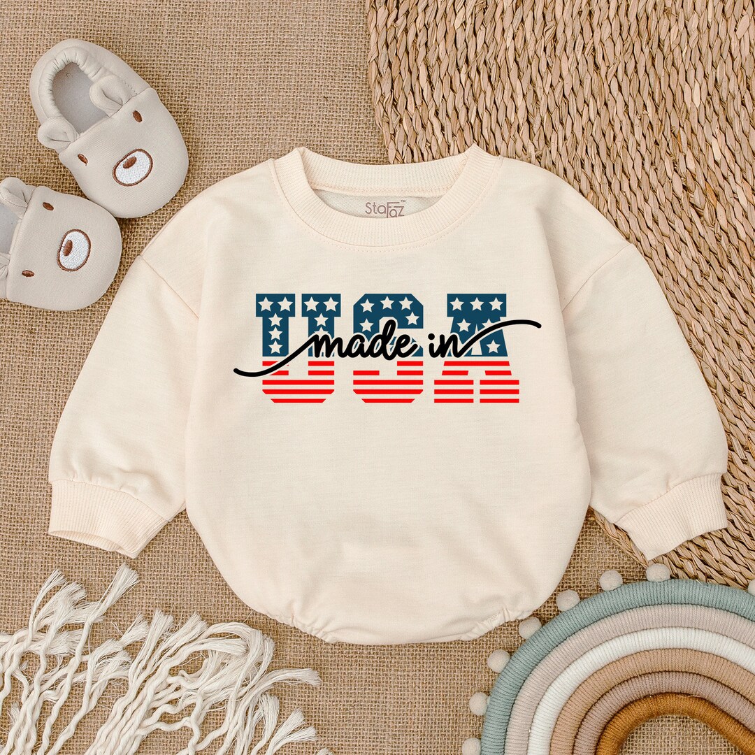 Made in USA 4th July Baby Clothes Patriotic Baby Outfit Bubble Romper ...