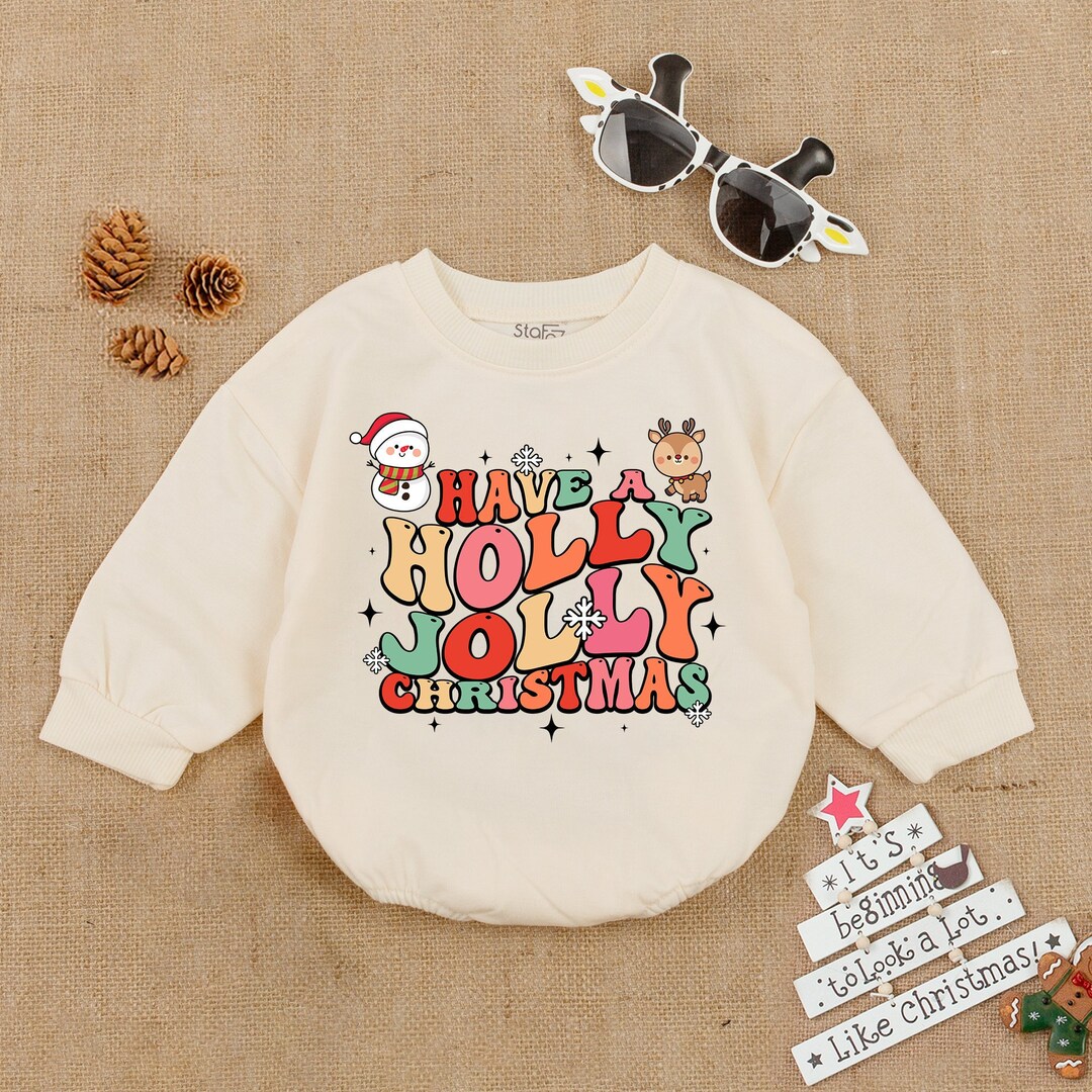 Retro Holly Jolly Christmas Outfit,baby Bubble Romper,christmas Baby ...