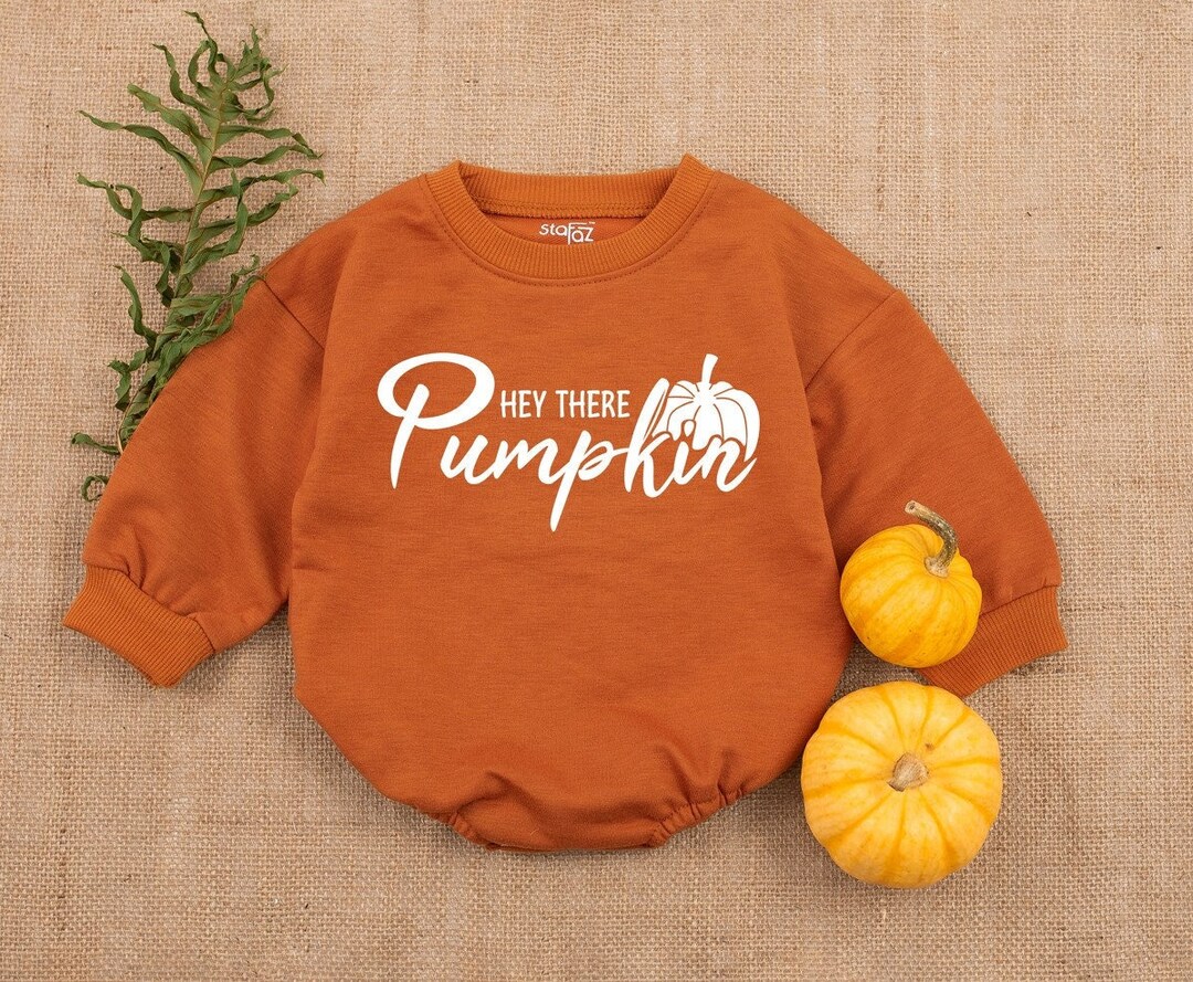 Thanksgiving Baby Romper - Hey There Pumpkin - Retro Fall Brown ...