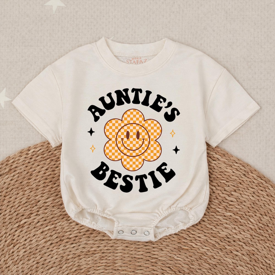 Auntie’s Bestie Baby Romper, Preppy Smiley Flower Bubble Romper, Baby ...