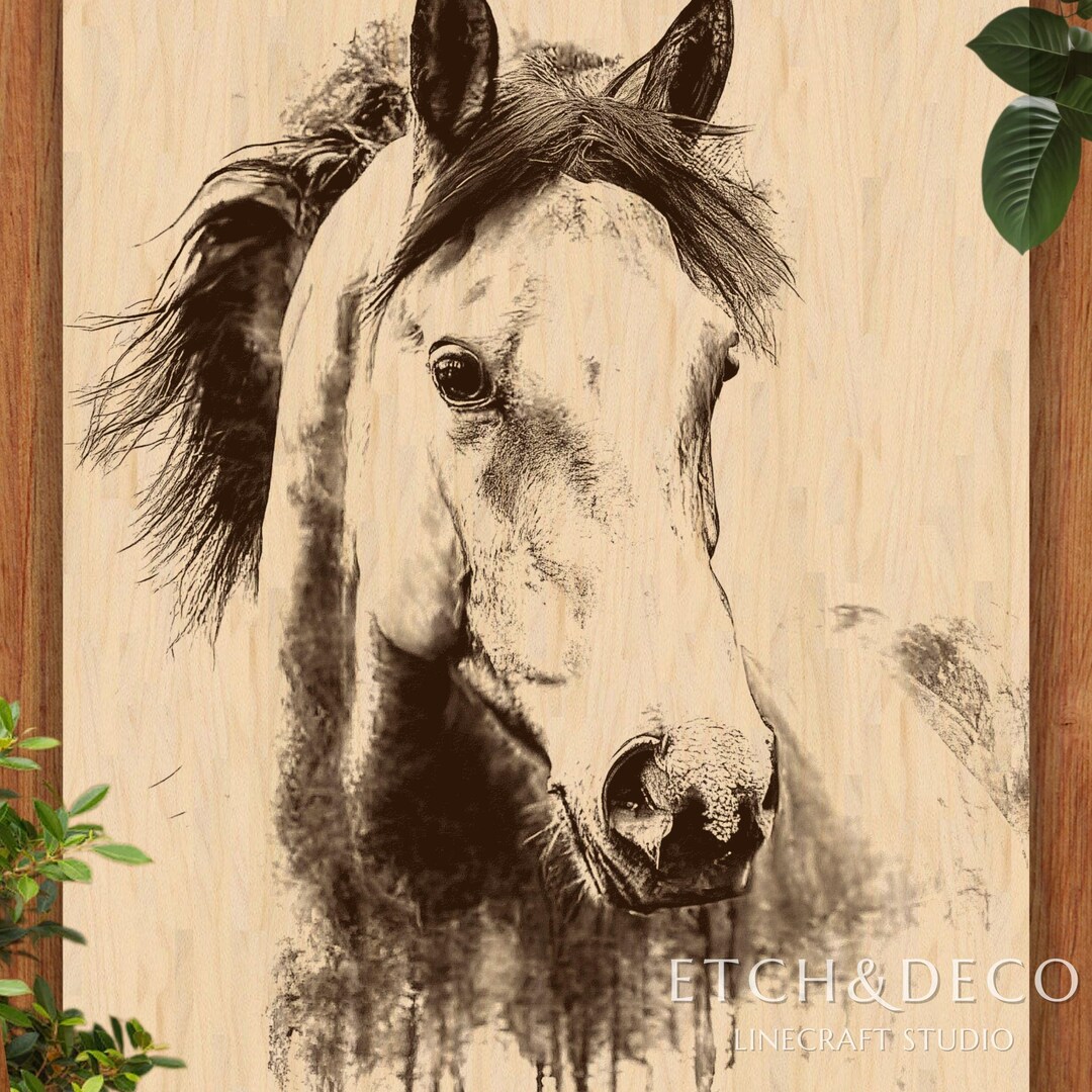 Realistic Horse Portrait Wood Engraving File, Laser Burn PNG Design for ...