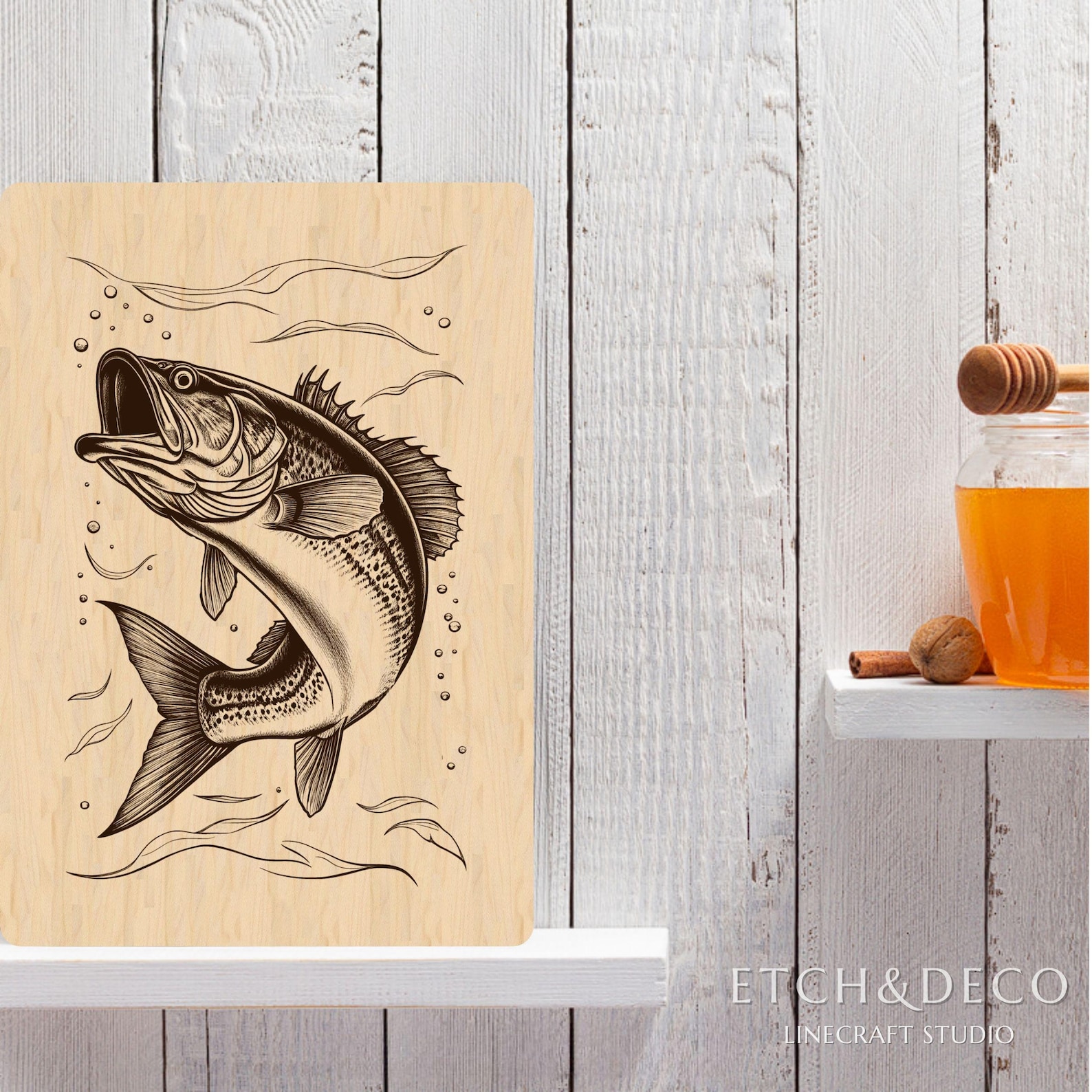 Bass Fish PNG Laser Engraving File, Fishing Gift Wood Laser Burn File ...