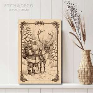 Santa and Reindeer Wood Engraving File, Christmas Laser Burn PNG Design ...