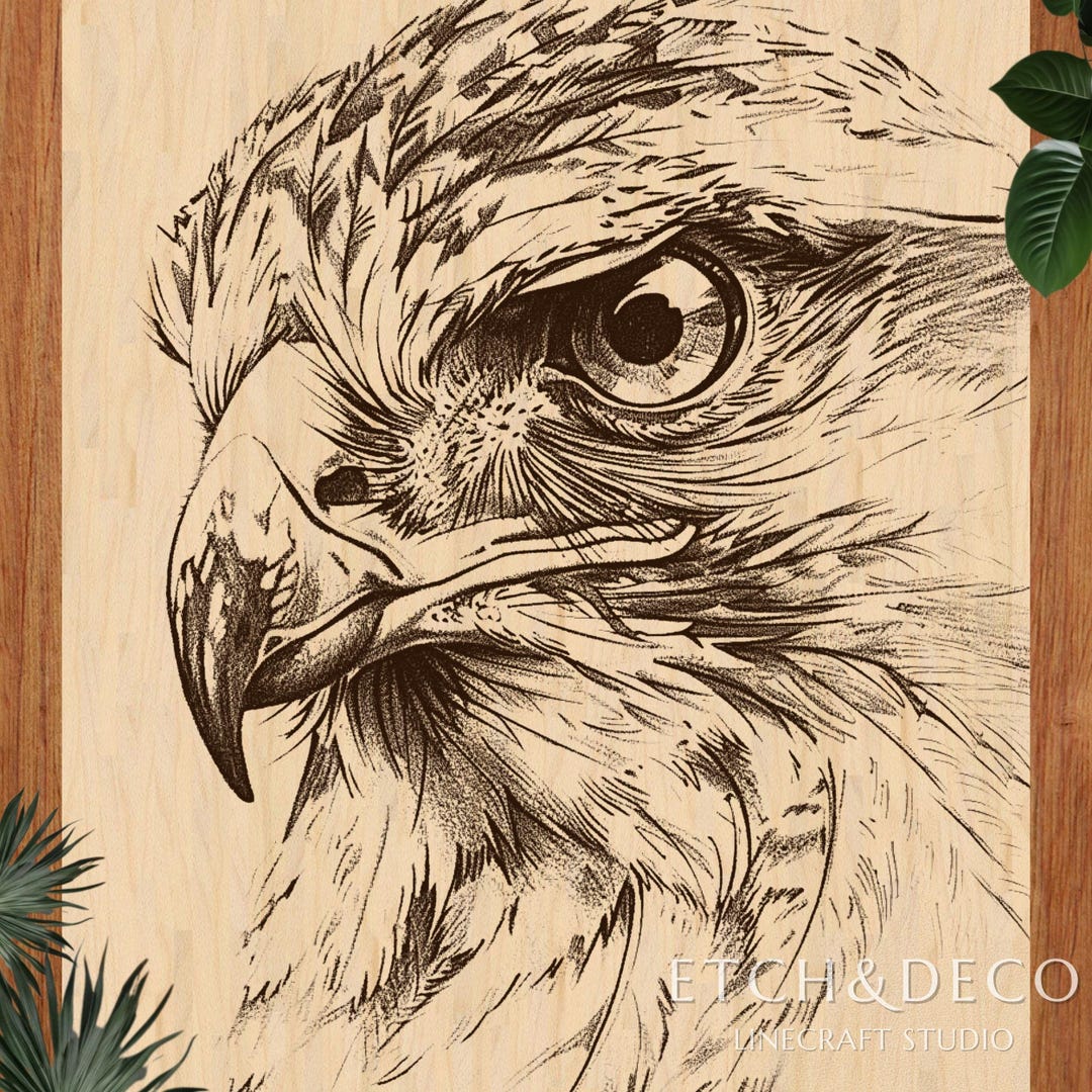 Hawk Laser Engraving PNG, Laser Etching Bird Design, Engraving Wood ...