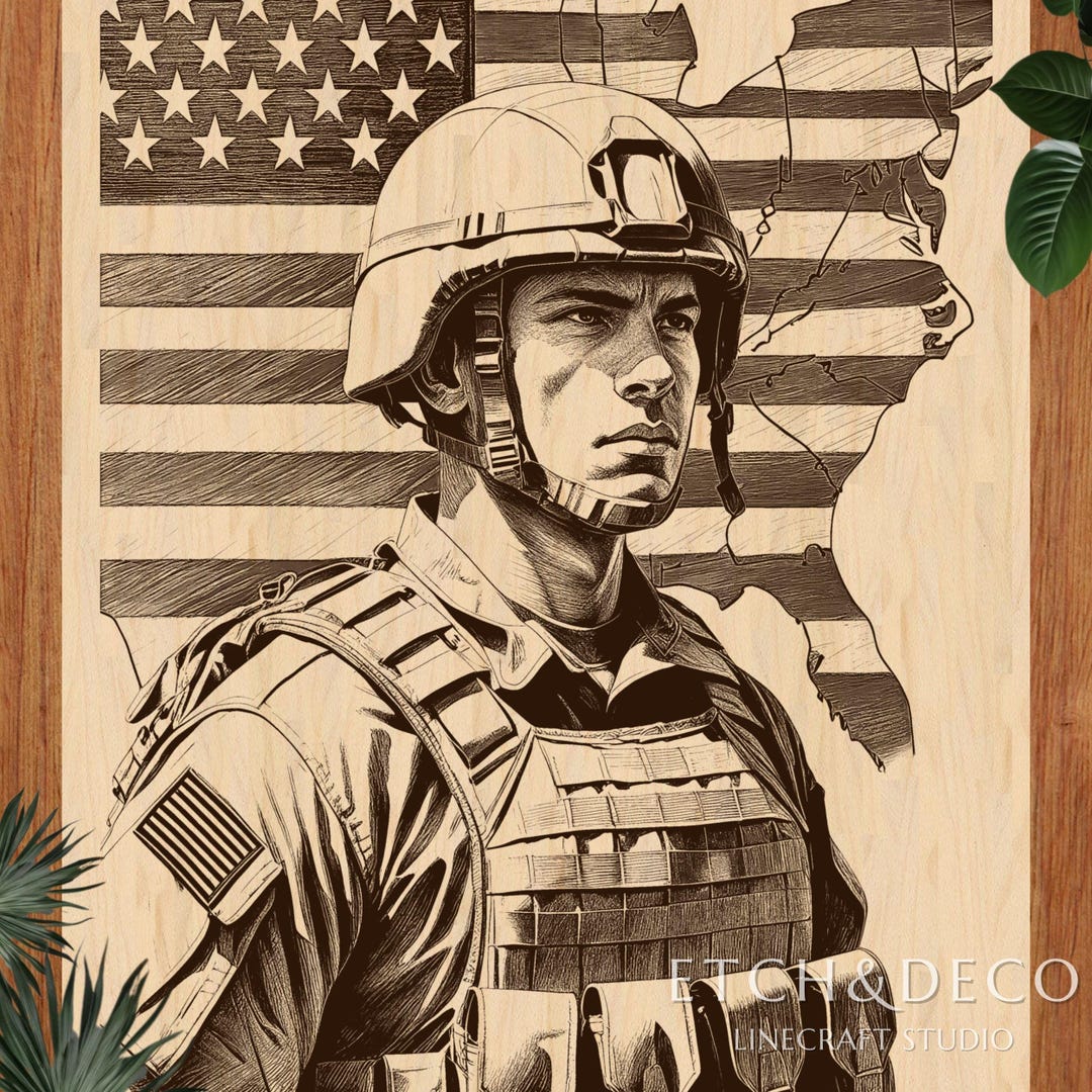 American Soldier PNG, Patriotic Laser Engraving File, US Flag Wood Burn ...