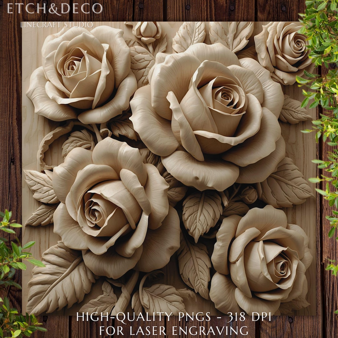 3D Illusion Bouquet of Roses PNG, File for Wood Laser Engraving, Rustic ...