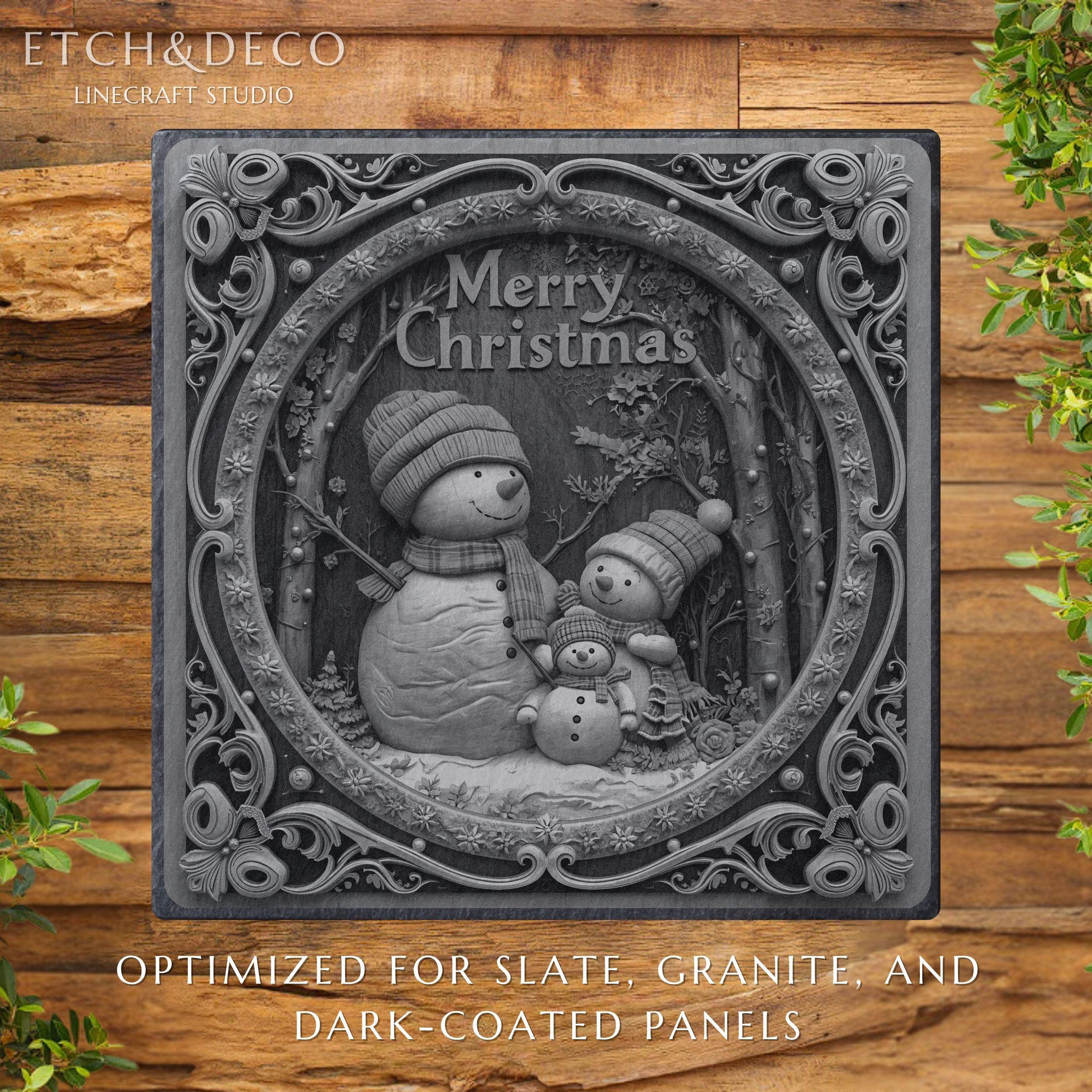 3D Illusion Christmas Snowman Family PNG File for Wood Laser Engraving ...