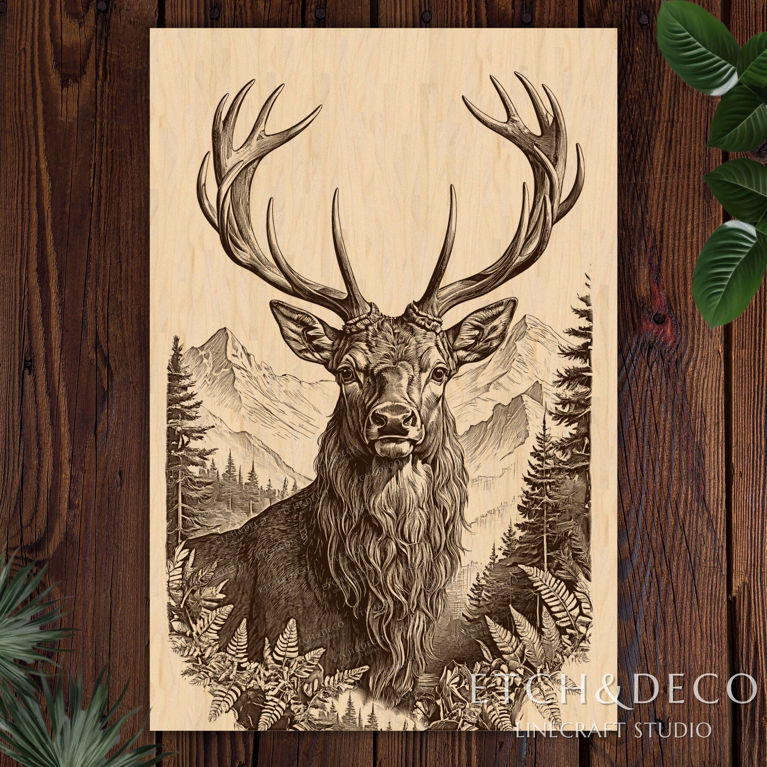 Mountain Deer Laser Wildlife Engraving PNG, Rustic Wood Gift Design ...