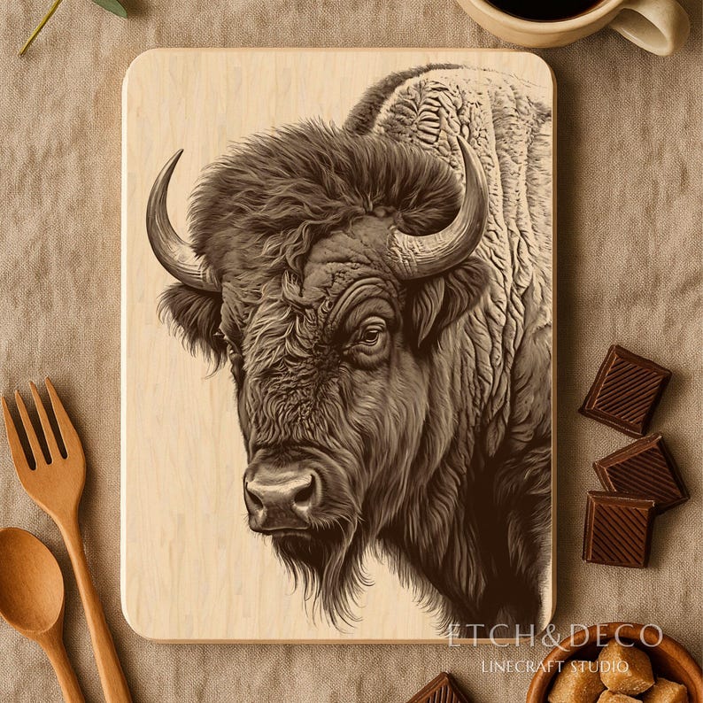 Bison Laser Engraving PNG, Buffalo Laser Burn File for Wood, Digital ...