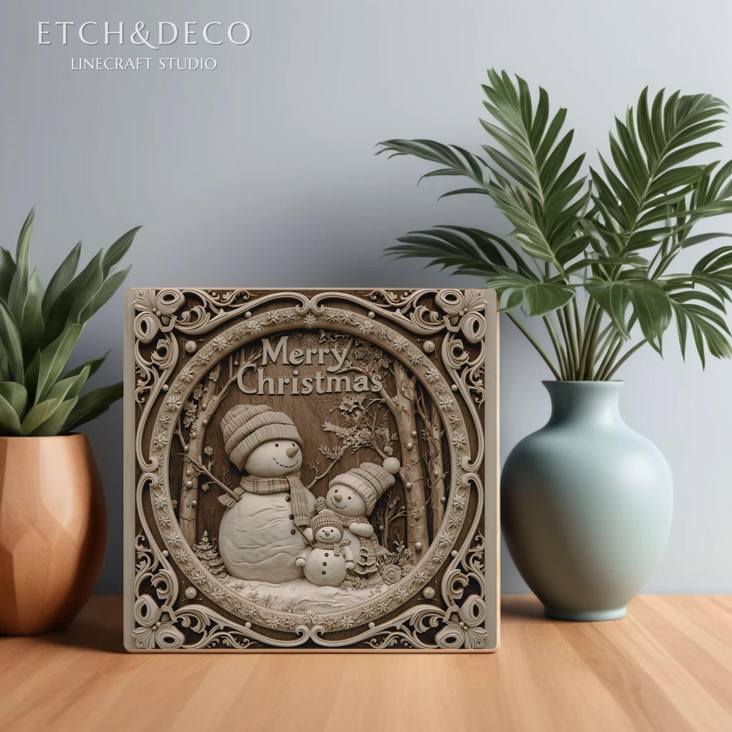 3D Illusion Christmas Snowman Family PNG File for Wood Laser Engraving ...