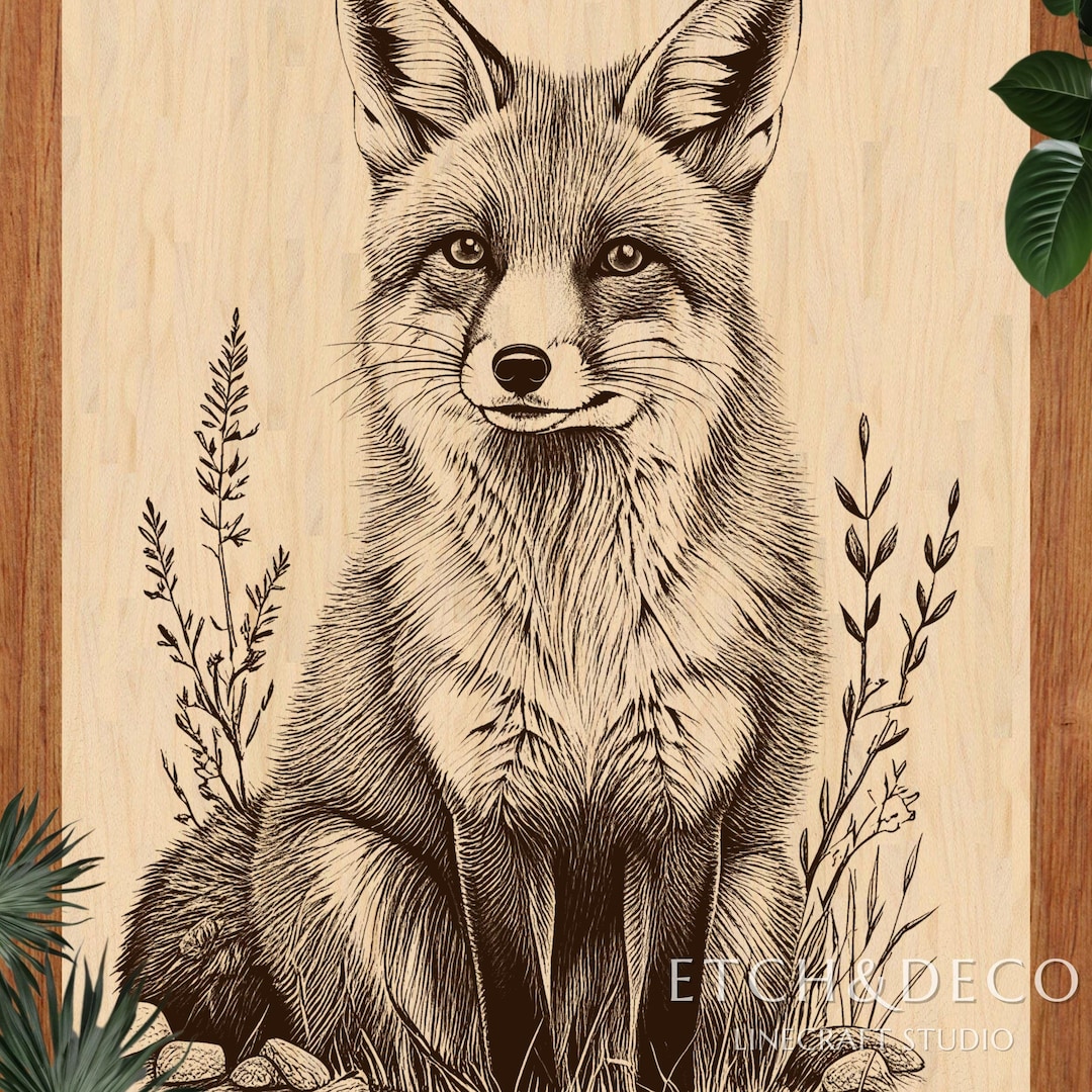 Forest Fox Laser Engraving PNG, Woodland Animal Laser Burn File, Rustic ...