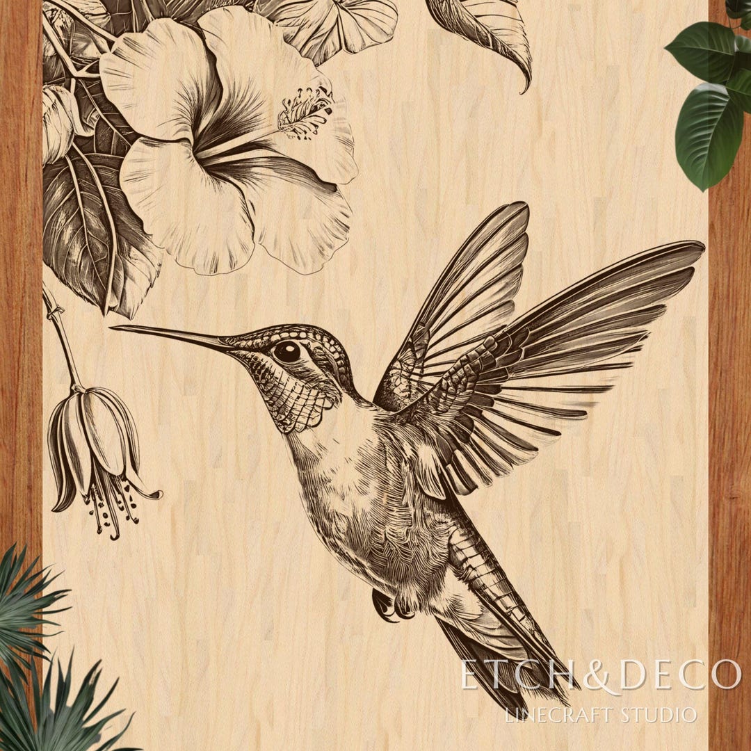 Hummingbird and Flowers PNG, Laser Engraving File, Floral Wood Decor ...