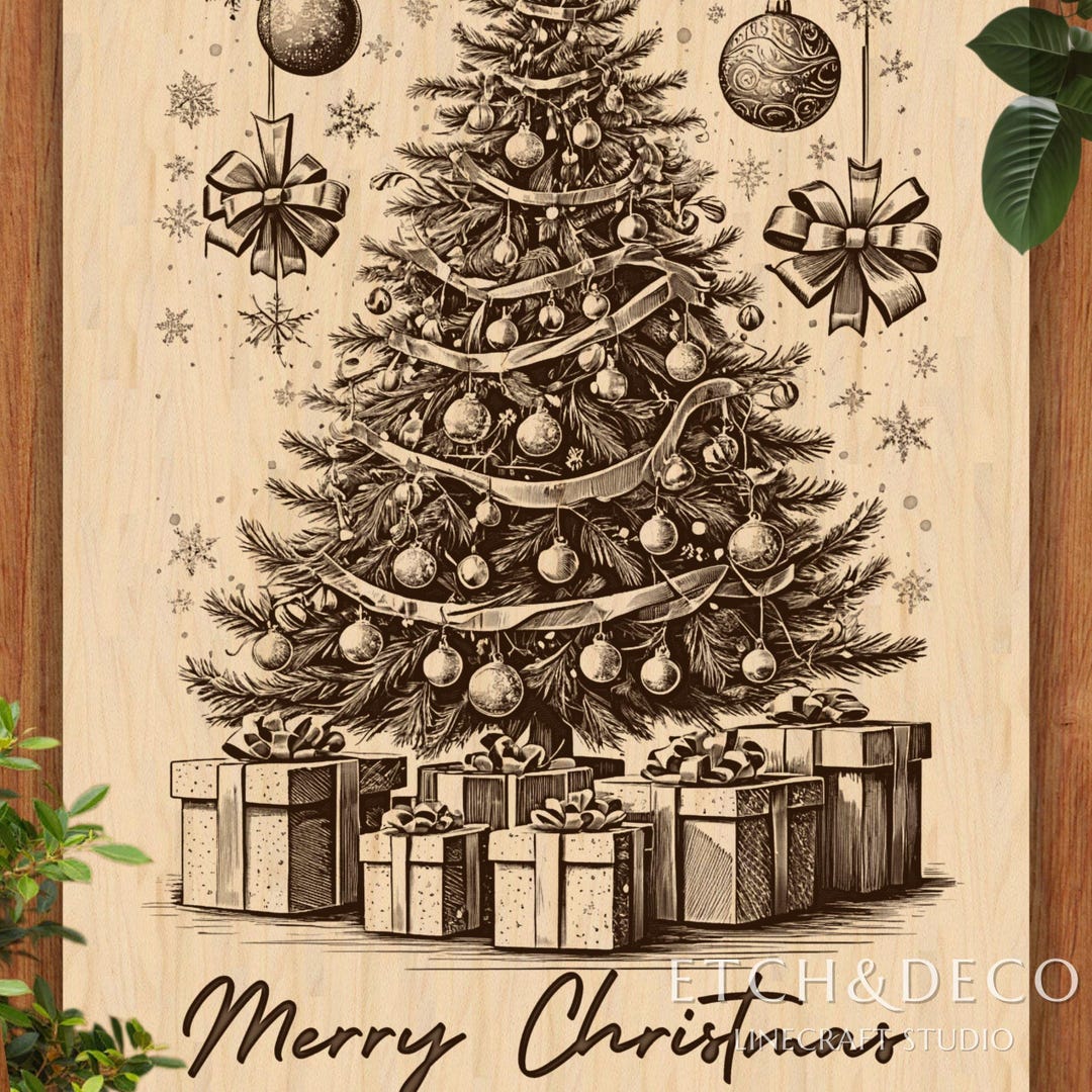 Christmas Tree Wood Engraving File, Laser Burn PNG Design for Glowforge ...
