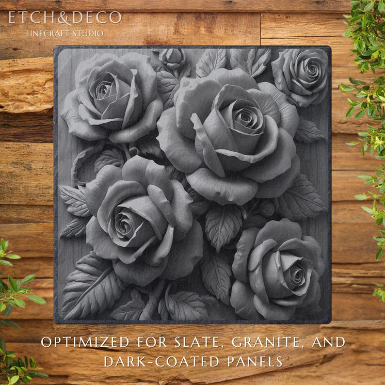 3D Illusion Bouquet of Roses PNG, File for Wood Laser Engraving, Rustic ...