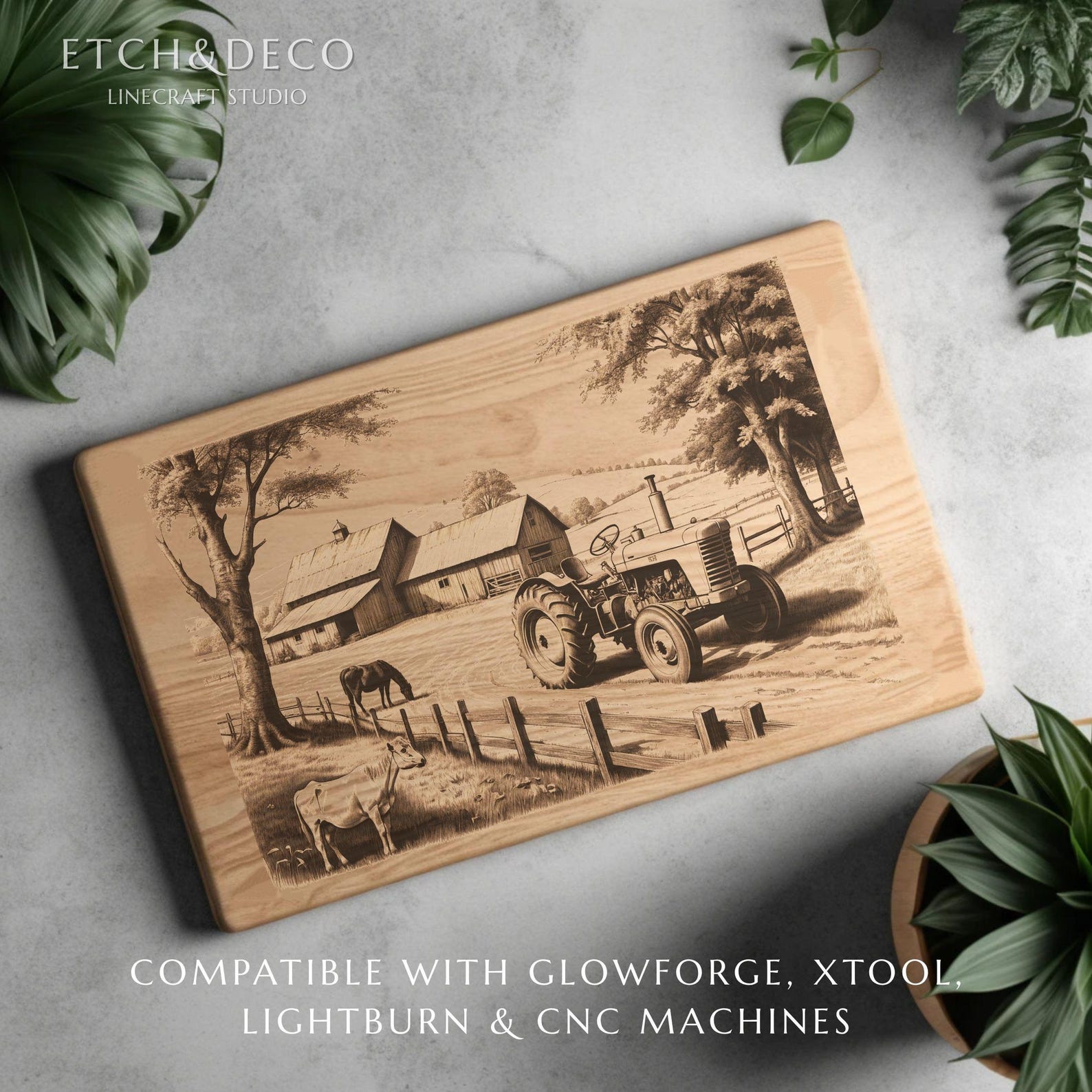 Vintage Tractor Farm Scene PNG, Cutting Board Design, Laser Engraving ...
